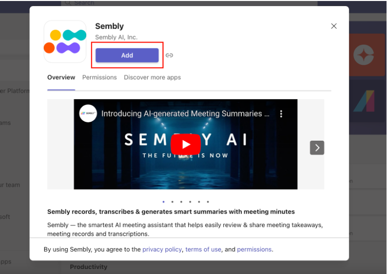 Add Sembly App to Microsoft Teams – Sembly AI