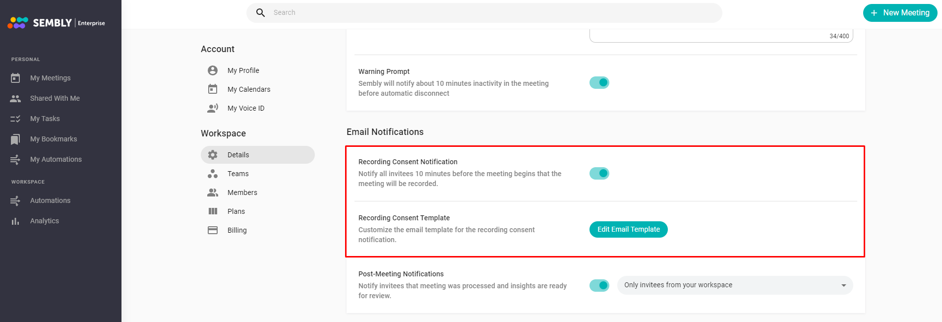 Workspace Level Email Notifications – Sembly AI